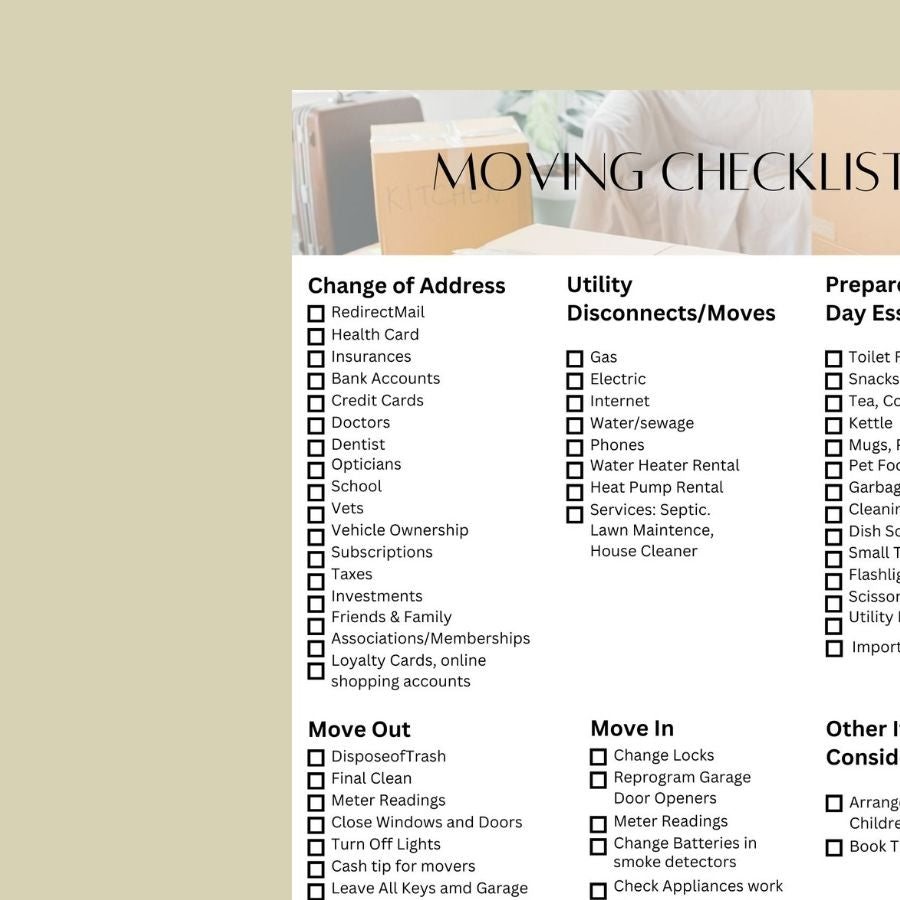 Printable Home Moving Checklist - Instant Download – The Little Rural ...